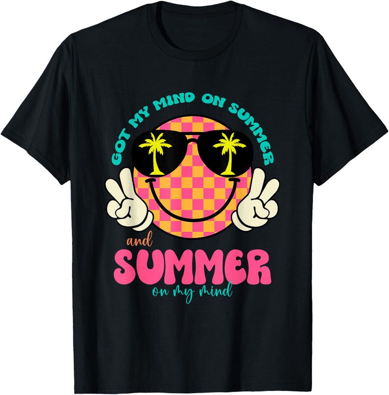 Groovy Happy Face Summer Vibes Got My Mind on Summer Teacher Png, Retro ...