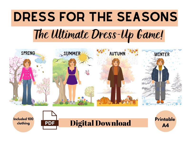 Dress up Paper Doll Printable- All Seasons Dress up Game for Kids ...