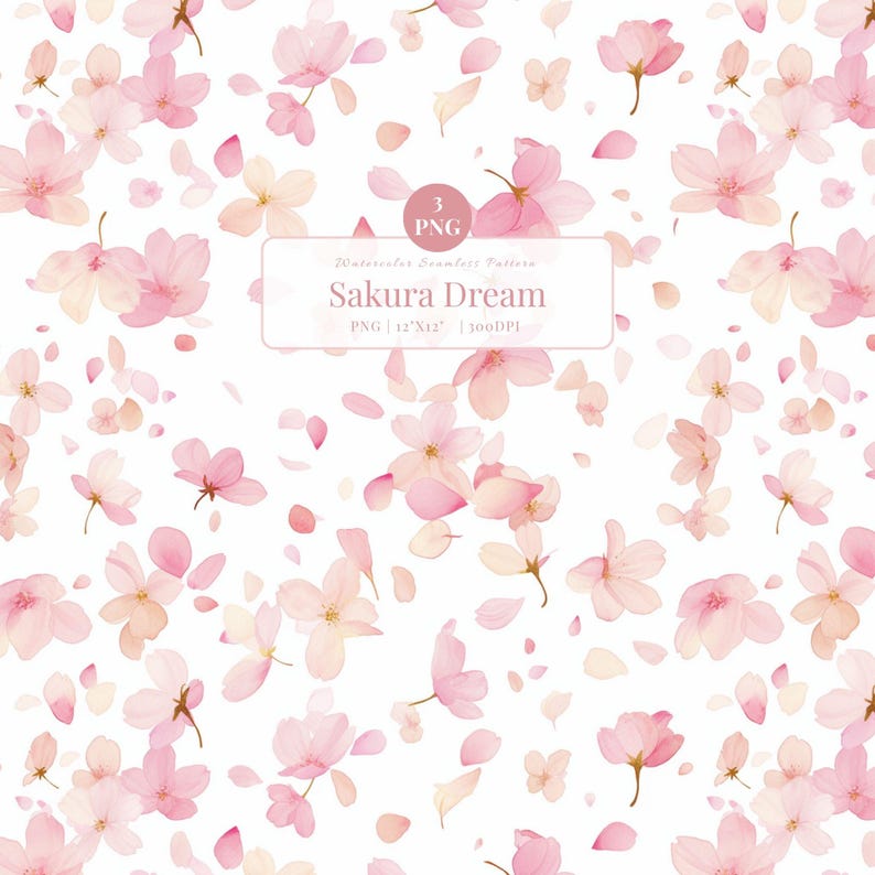 Cherry Blossom Seamless Pattern Bundle, Sakura Watercolor Floral ...