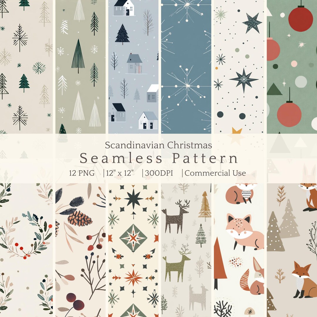 Scandinavian Christmas Digital Paper Bundle, Nordic Winter Seamless ...