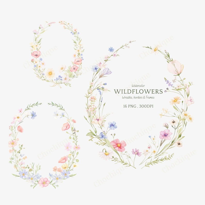 Wild Flowers Watercolor Clipart, Wildflowers Border Frames Wreaths ...