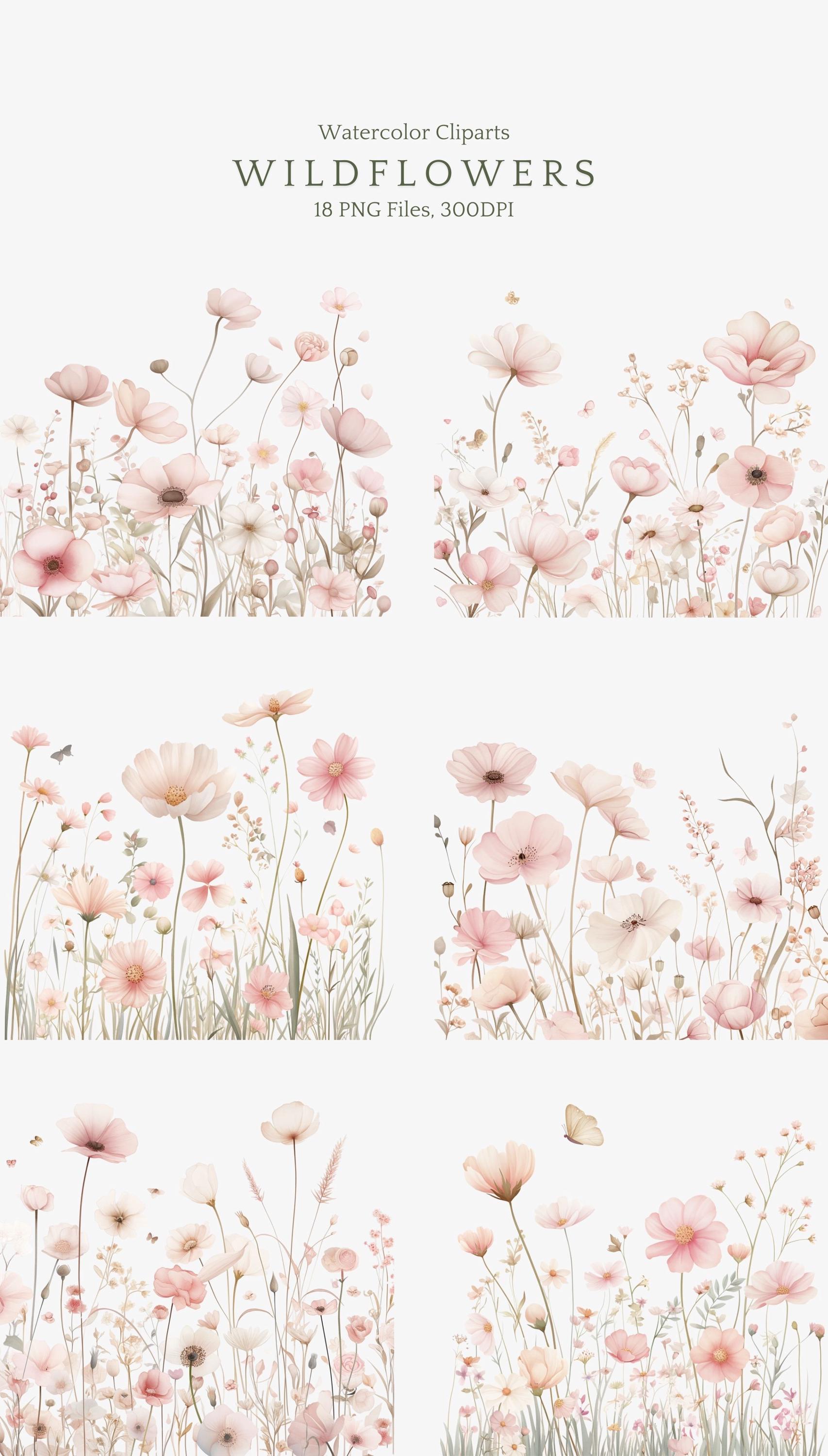 Watercolor Floral Borders Frames Png, Pink Wildflowers Clipart, Pink ...