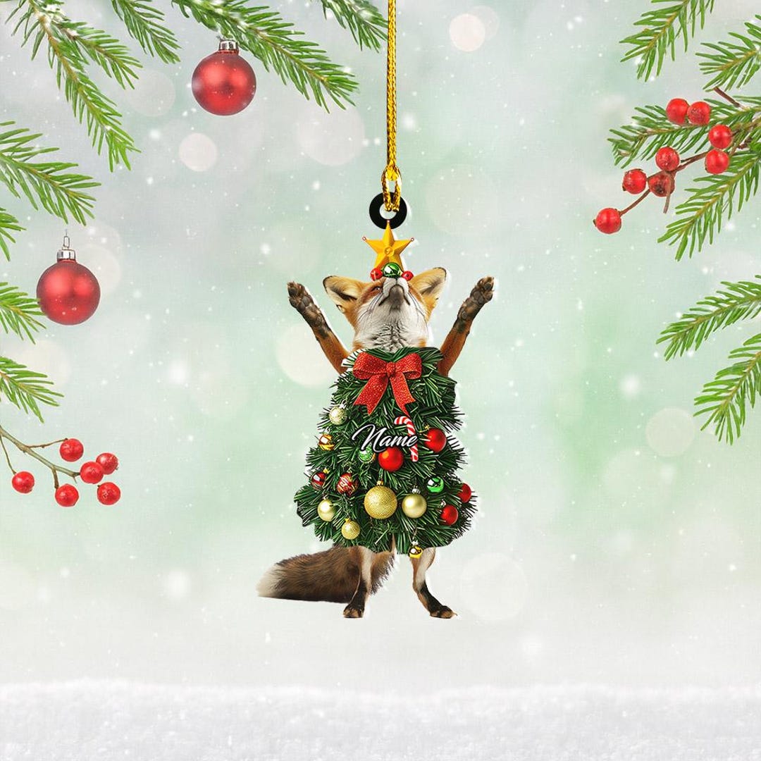 Personalized Fox Christmas Ornament, Fox 2D Flat Hanging Ornament, Fox ...