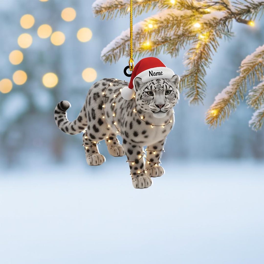 Personalized Snow Leopard Christmas Ornament, Animal Leopard Keepsake ...