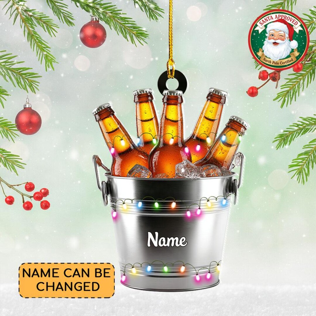 Personalized Beer Bucket Christmas Ornament, Bar Beer Club Ornament ...