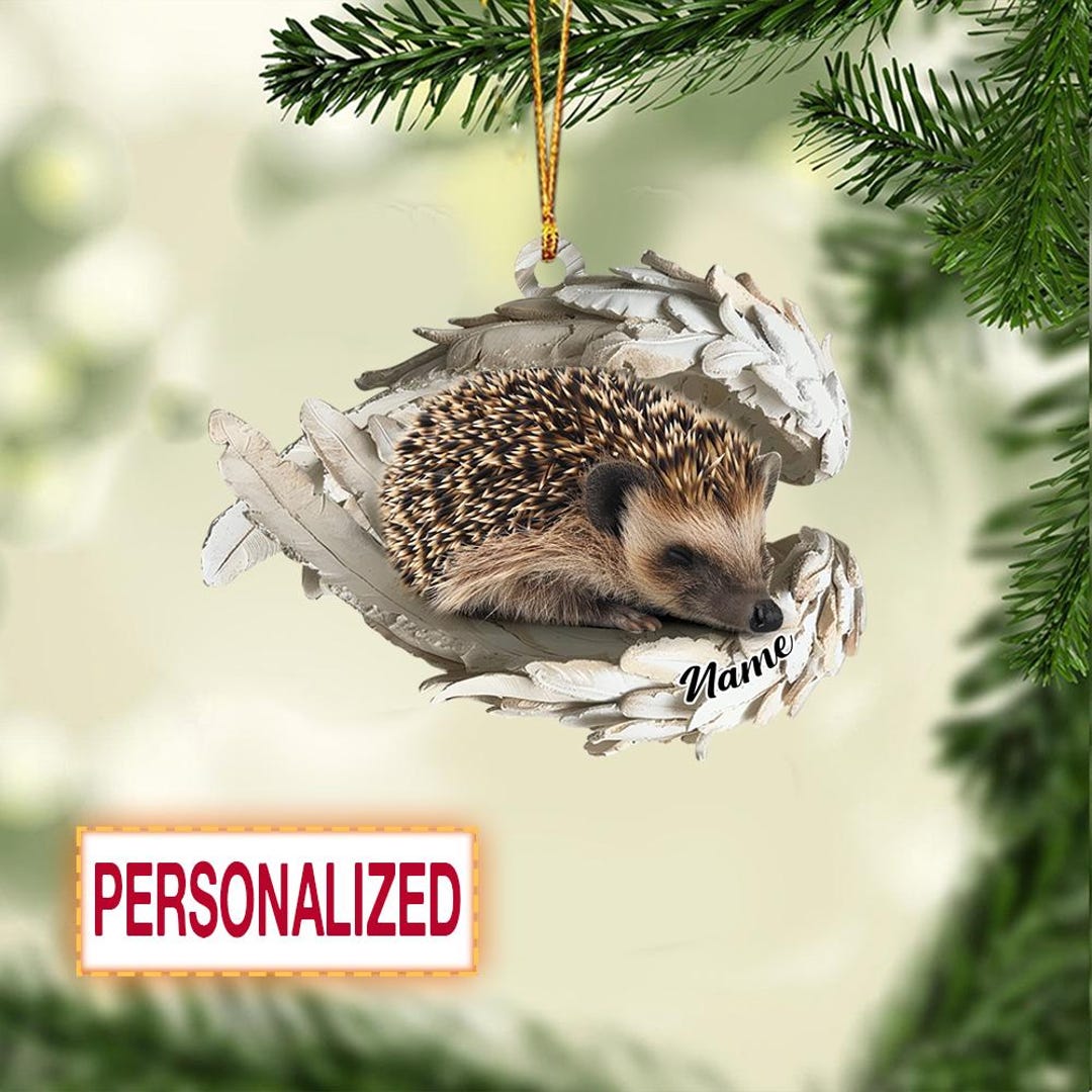 Personalized Hedgehog Sleeping Angel Wings Ornament, Hedgehog Loss ...