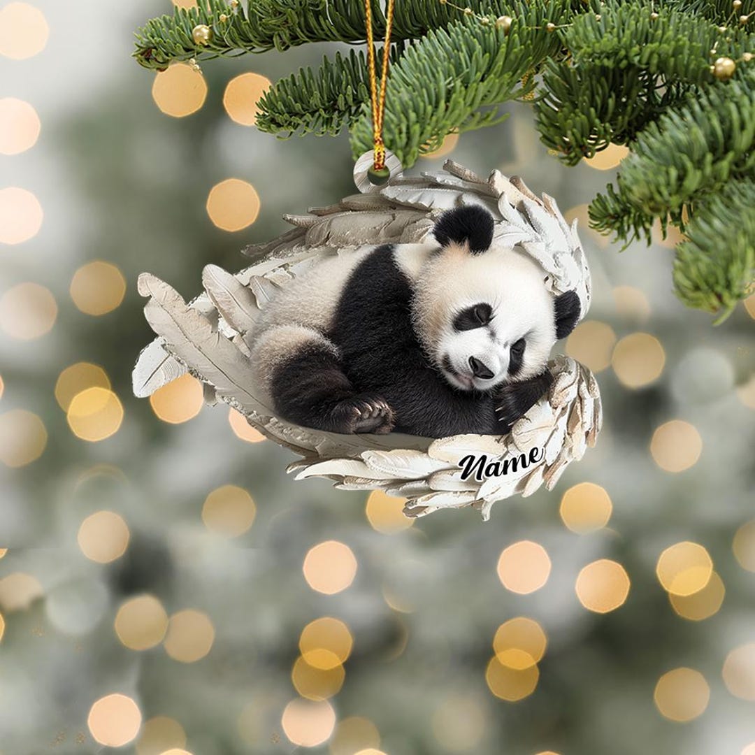 Personalized Panda Sleeping Angel Wings Ornament, Panda Loss Memorial ...