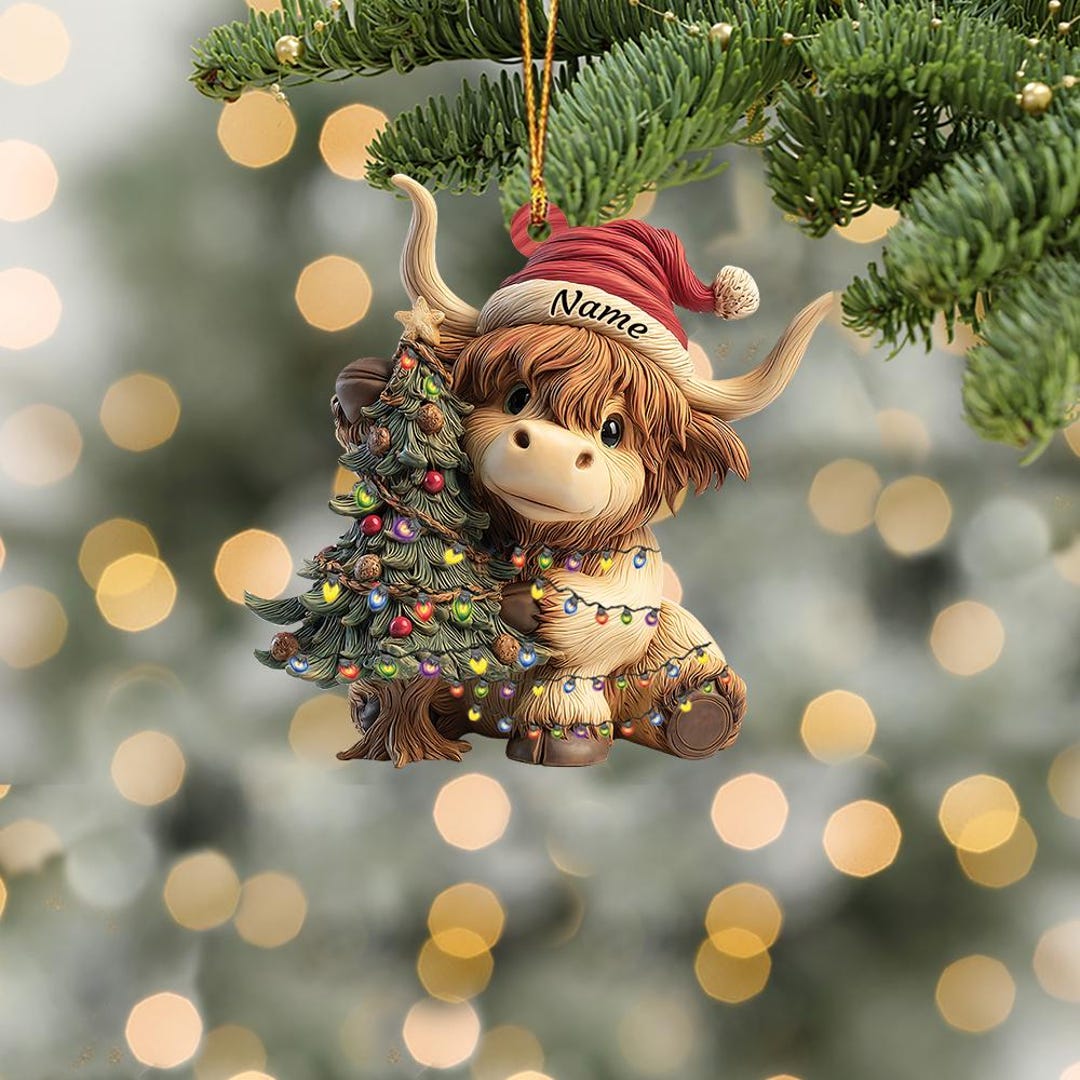 Personalized Highland Cow Christmas Ornament, Highland Cow Ornament ...