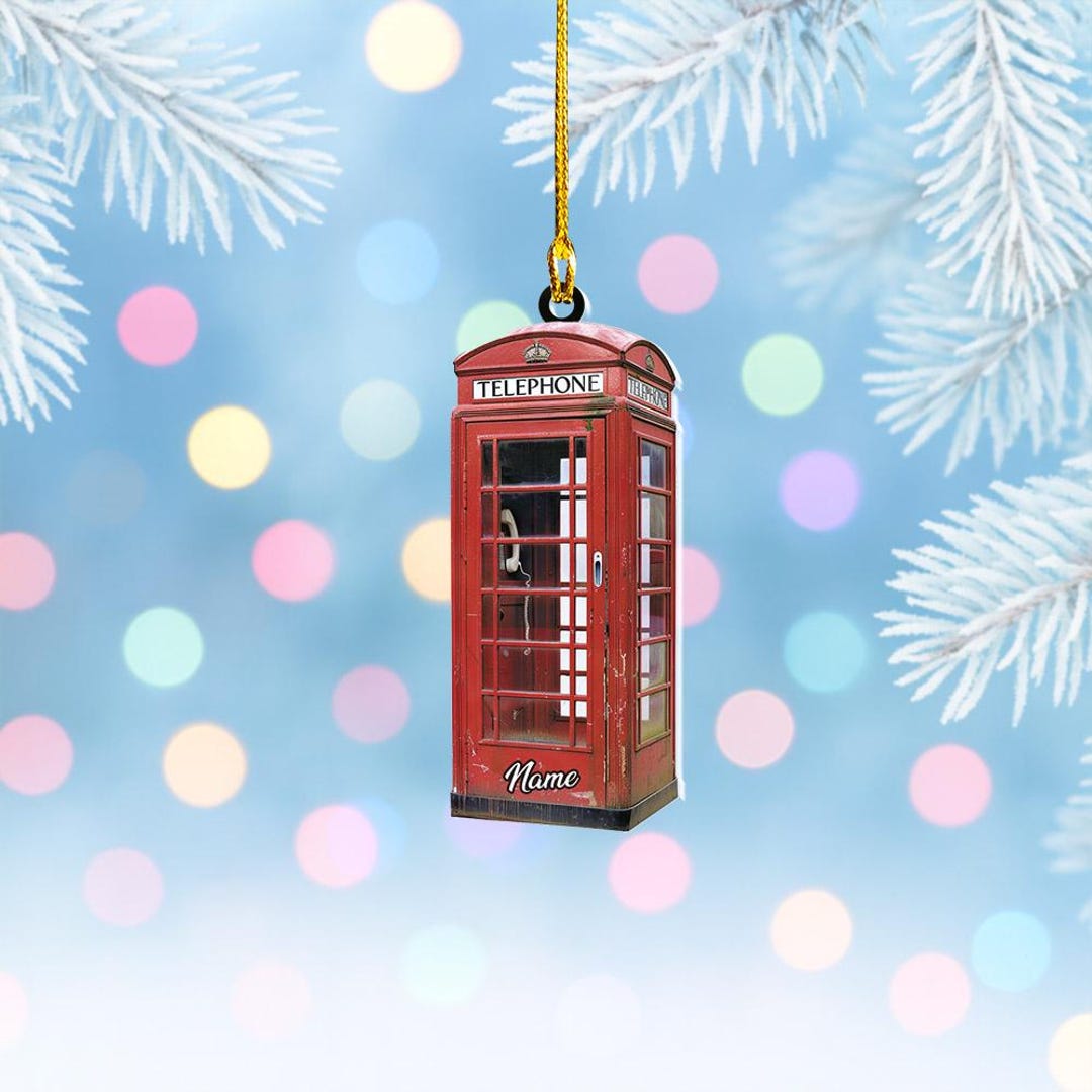 Personalized Telephone Booth Ornament, Red Phone Box Christmas Ornament ...