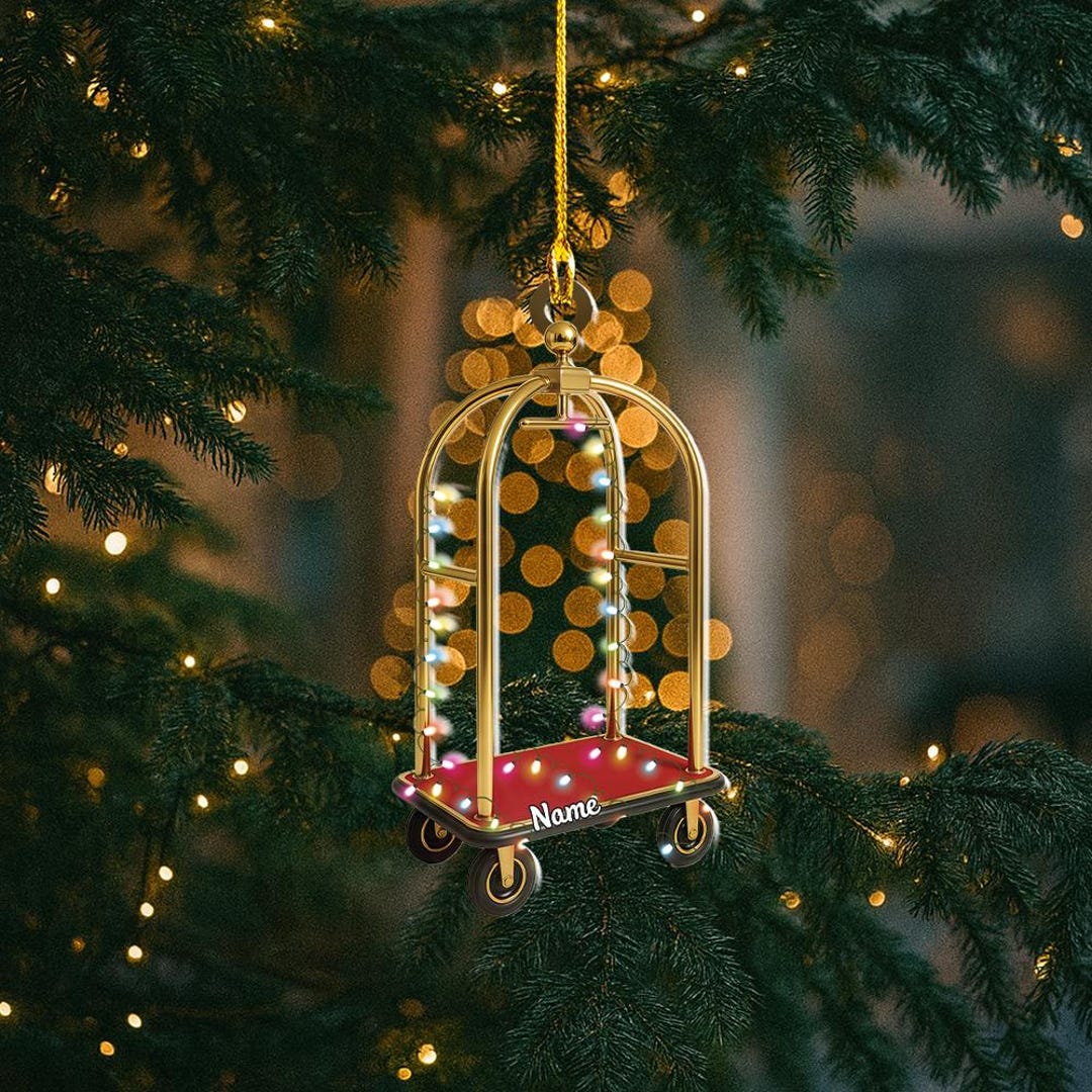 Personalized Bellhop Trolley Christmas Ornament, Luggage Trolley Cart ...