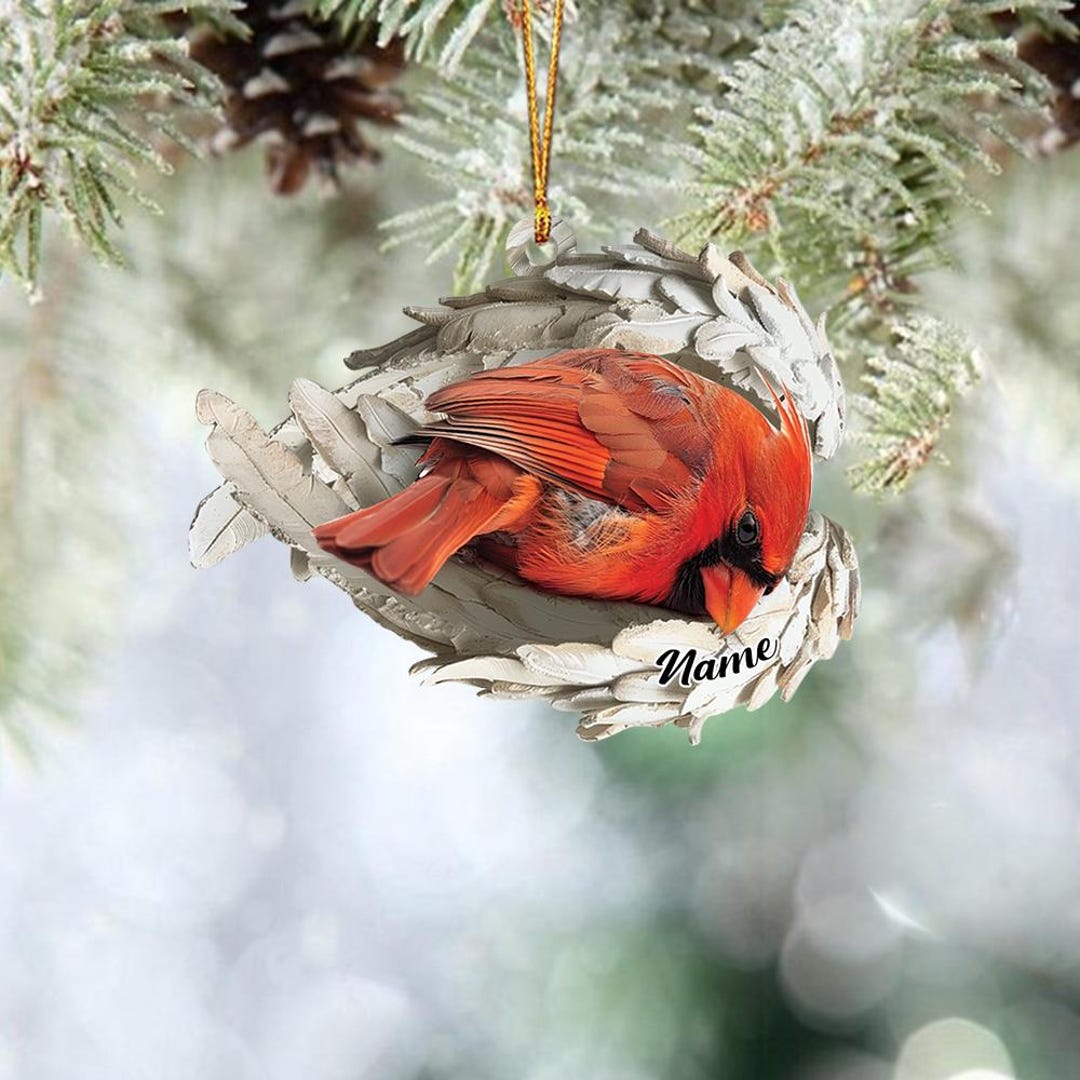 Personalized Red Cardinal Sleeping Angel Wings Ornament, Red Cardinal ...