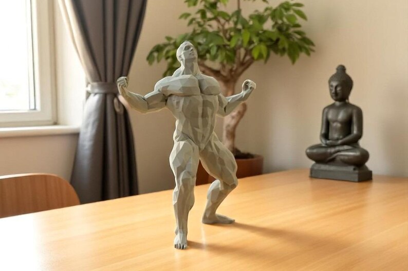 Low Poly Bodybuilder Statue – 3D Printed Modern Male Sculpture ...