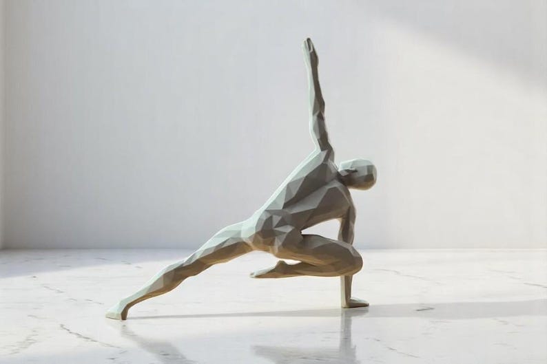 Low Poly Meditation Statue – 3D Printed Yoga Figurine, White Geometric ...