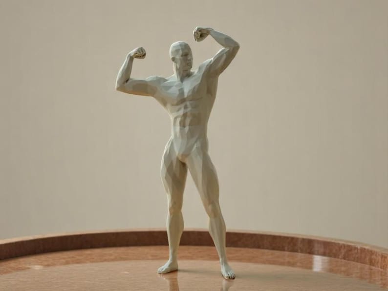 Low Poly Muscular Man Statue | 3D Printed Modern Minimalist Sculpture ...