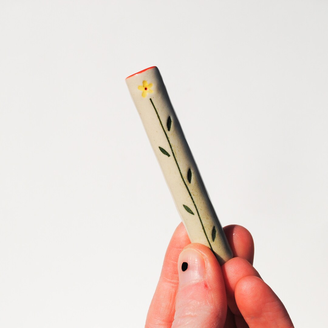 Chillum Ceramic Pipe One Hitter Stamped Textured Colorful Flowers on ...