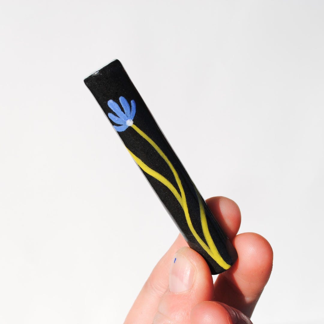 Ceramic Pipe One Hitter Chillum Flowers on Black Porcelain - Etsy UK
