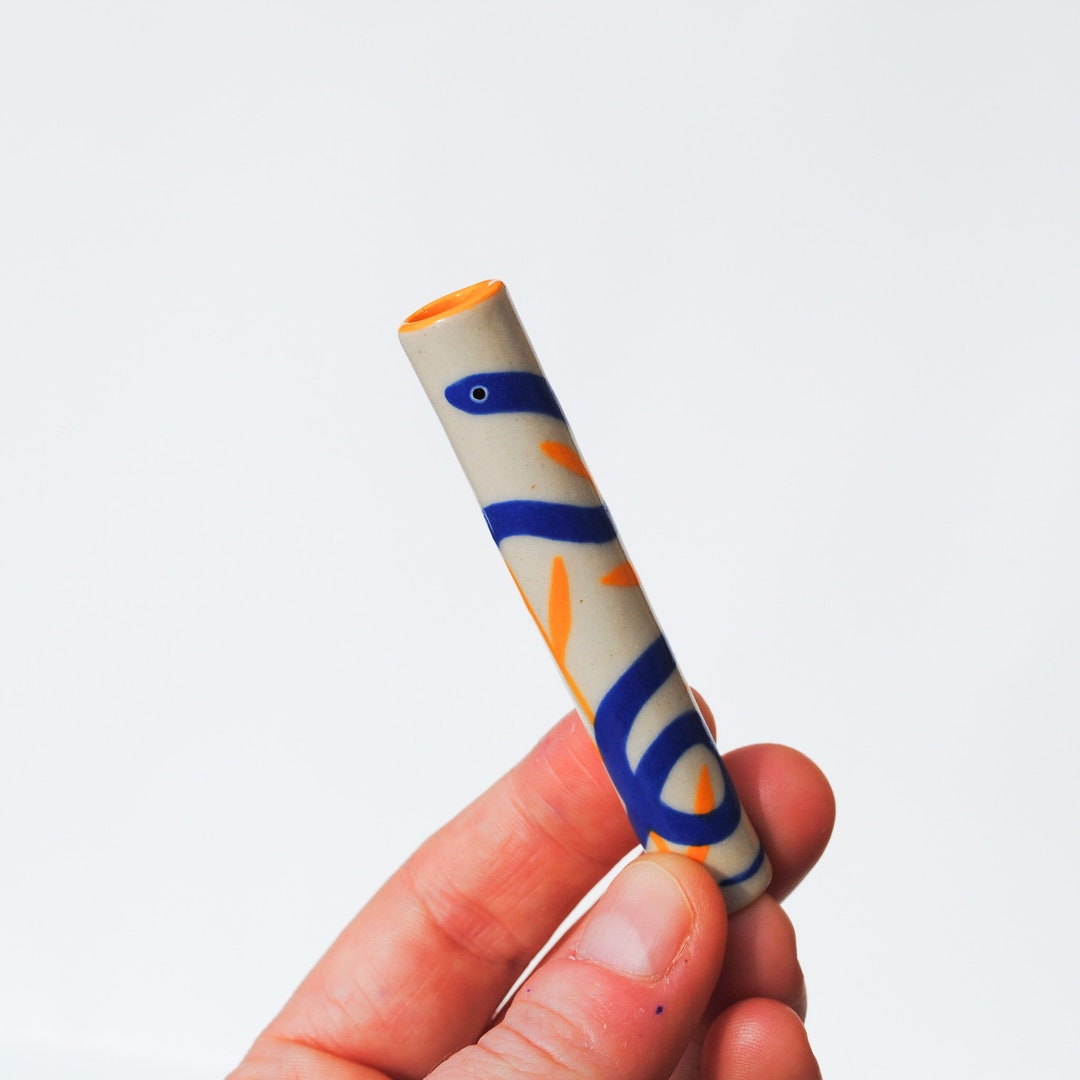 Ceramic Pipe One Hitter Hand Painted Wrap Around Snake and Vines on ...