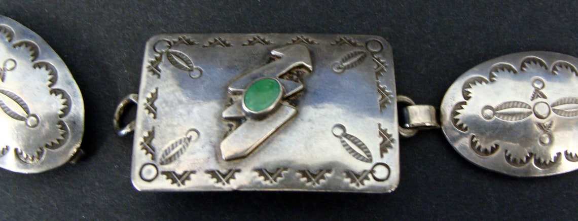 Old Pawn Native American Wolf Robe Hunt Sterling Silver Concho Belt W ...