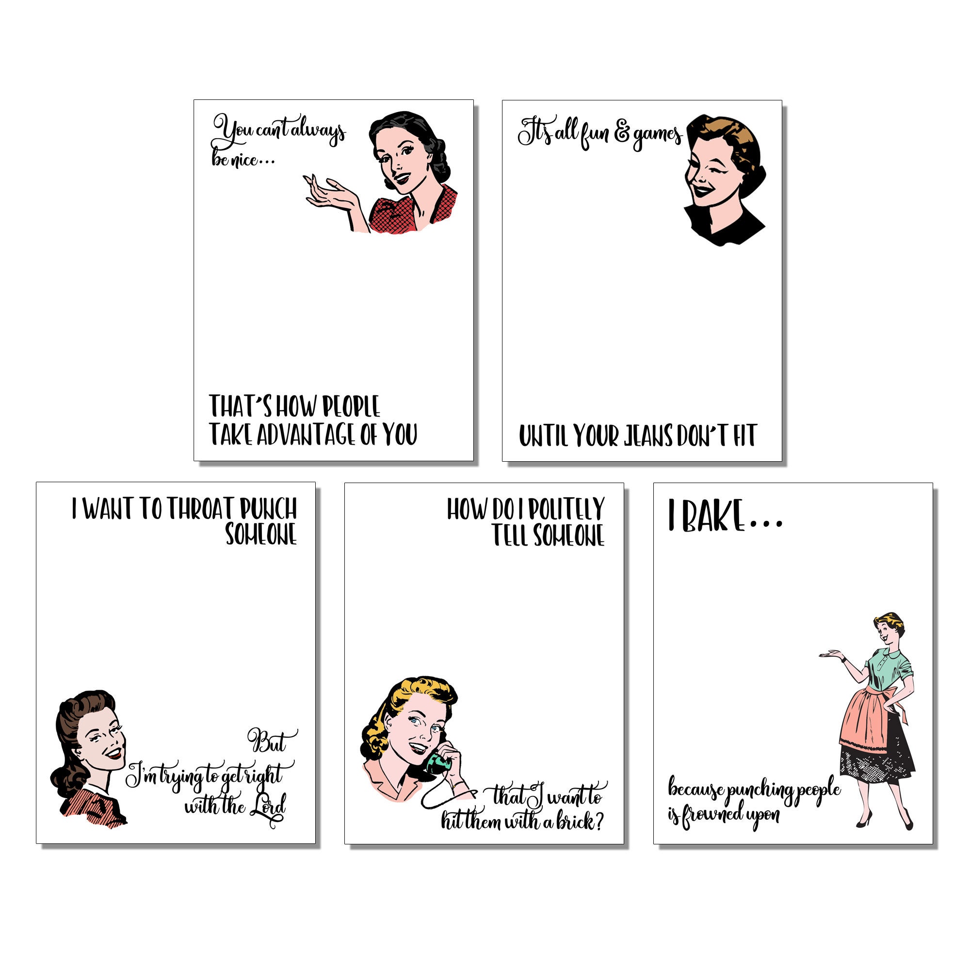 Witty Women Who Can't Be Nice Notepads Retro Housewife | Etsy