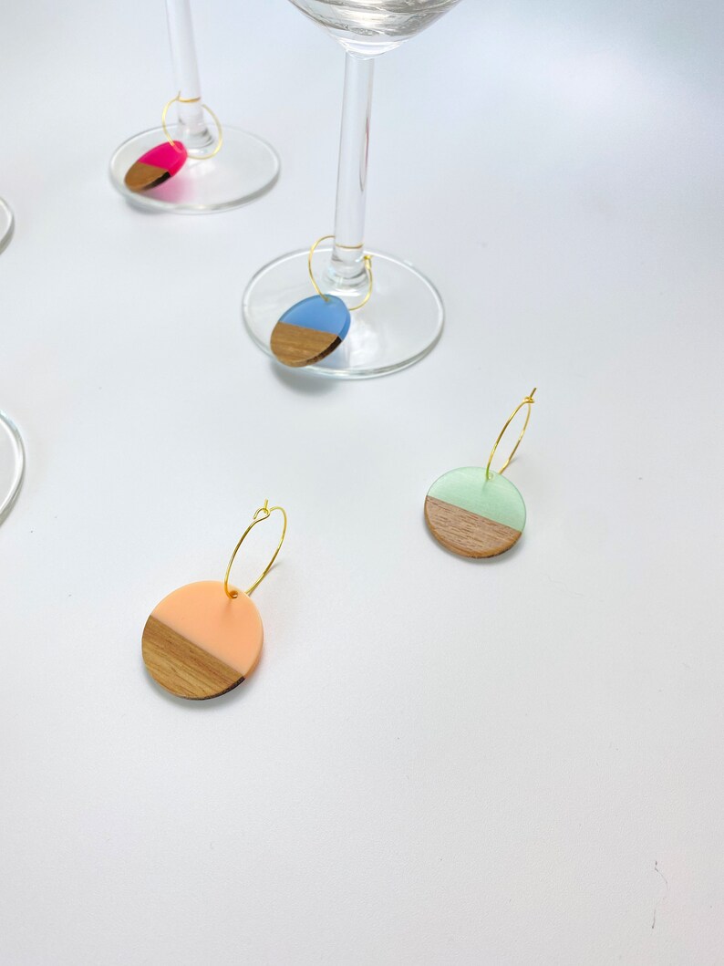 Resin Wood Disc Wine Glass Charm Set Hostess Gift Wine - Etsy