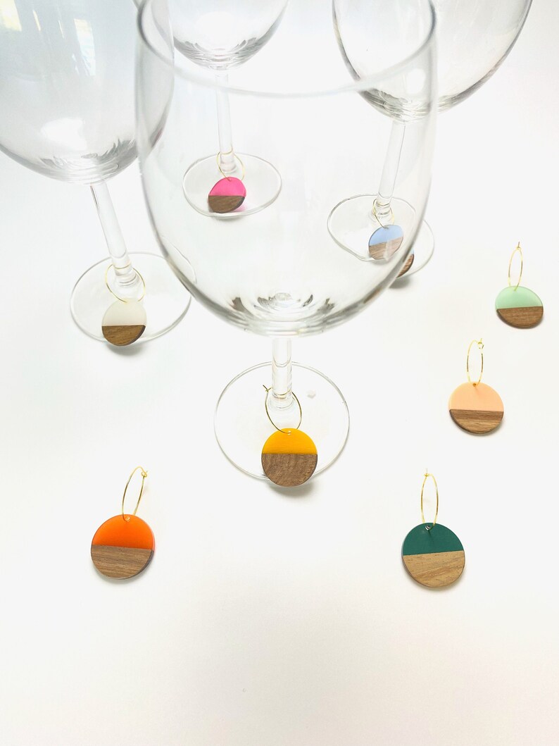 Resin Wood Disc Wine Glass Charm Set Hostess Gift Wine - Etsy