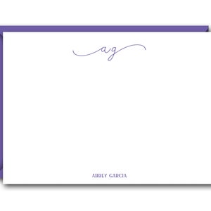 Script Initials Flat Note Cards Set Personalized Stationery Professional Correspondence ...