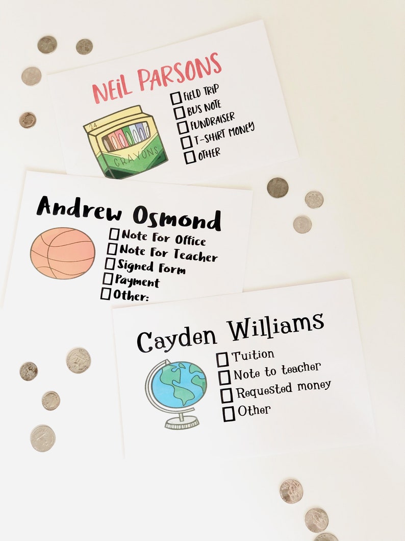 School Days Money or Note Envelopes Set Personalized to | Etsy