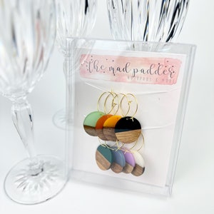 Resin Wood Disc Wine Glass Charm Set Hostess Gift Wine Lover Present ...