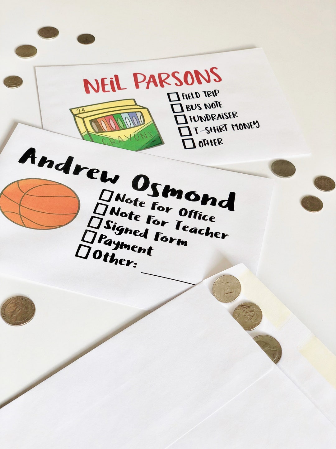 School Days Money or Note Envelopes Set Personalized to Carry Things to ...