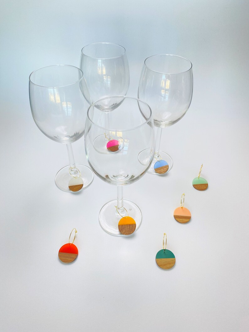 Resin Wood Disc Wine Glass Charm Set Hostess Gift Wine - Etsy