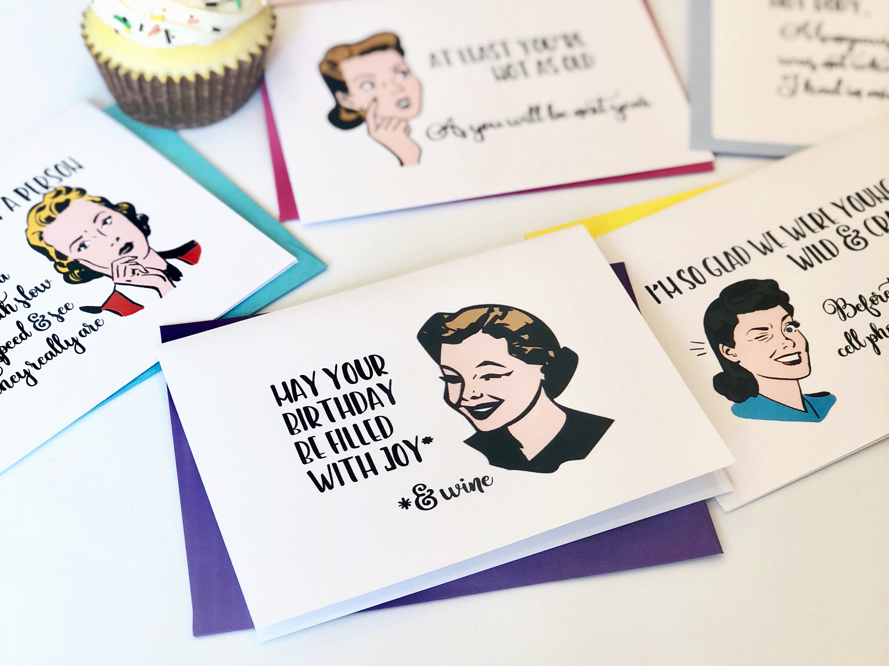 Witty Women Wishing You Happiness Greeting Cards Set Retro | Etsy