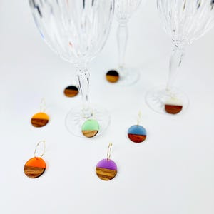 Resin Wood Disc Wine Glass Charm Set - Hostess Gift - Wine Lover ...