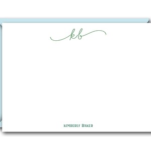 Script Initials Flat Note Cards Set Personalized Stationery Professional Correspondence ...