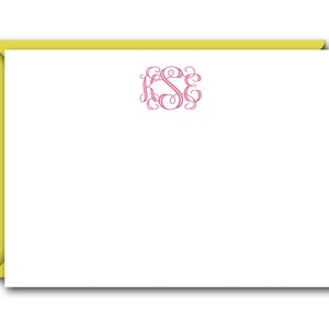 Vine Monogram Flat Note Cards Set Personalized Stationery Professional Correspondence Bridesmaid ...