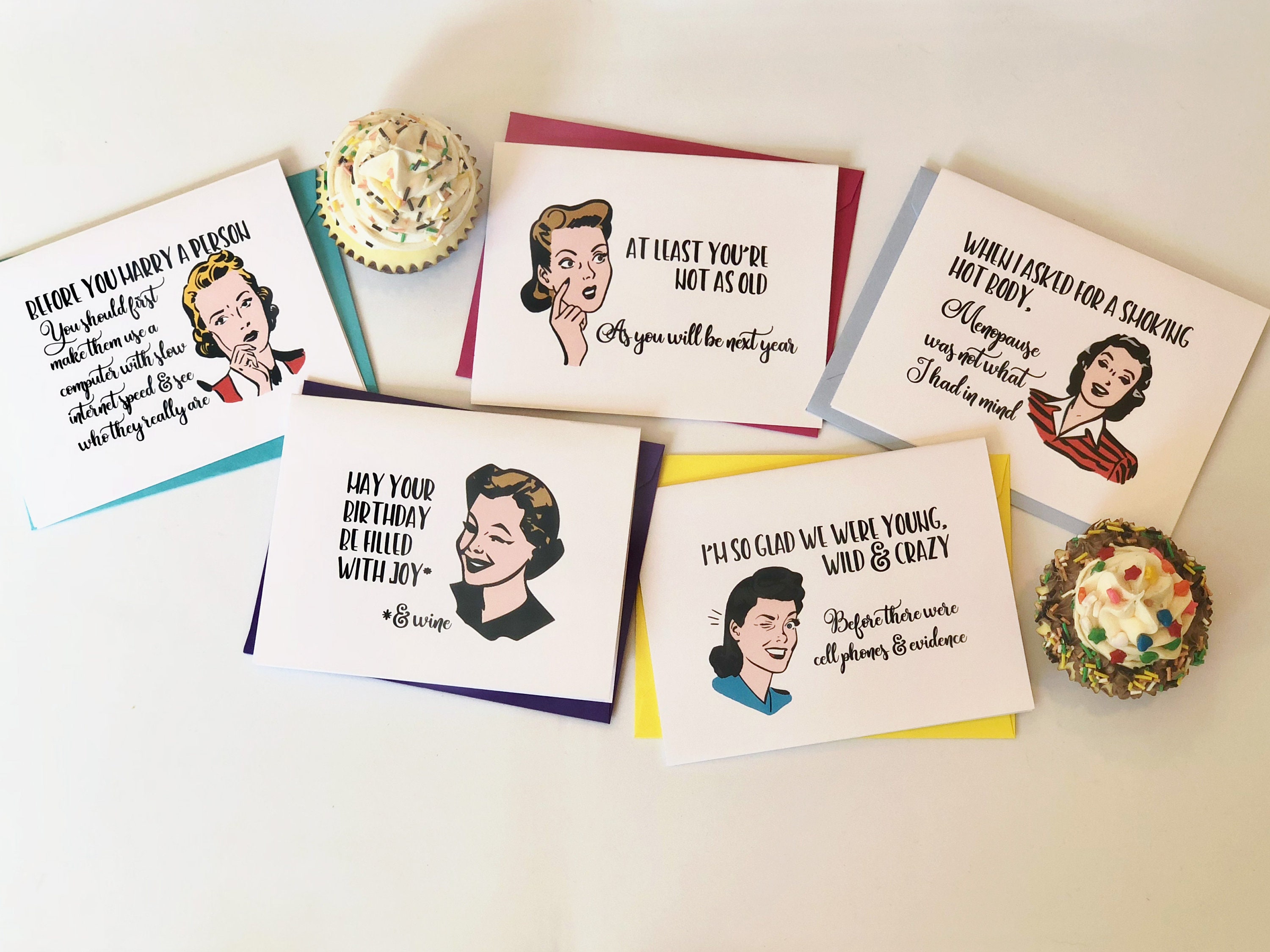 Witty Women Wishing You Happiness Greeting Cards Set Retro | Etsy