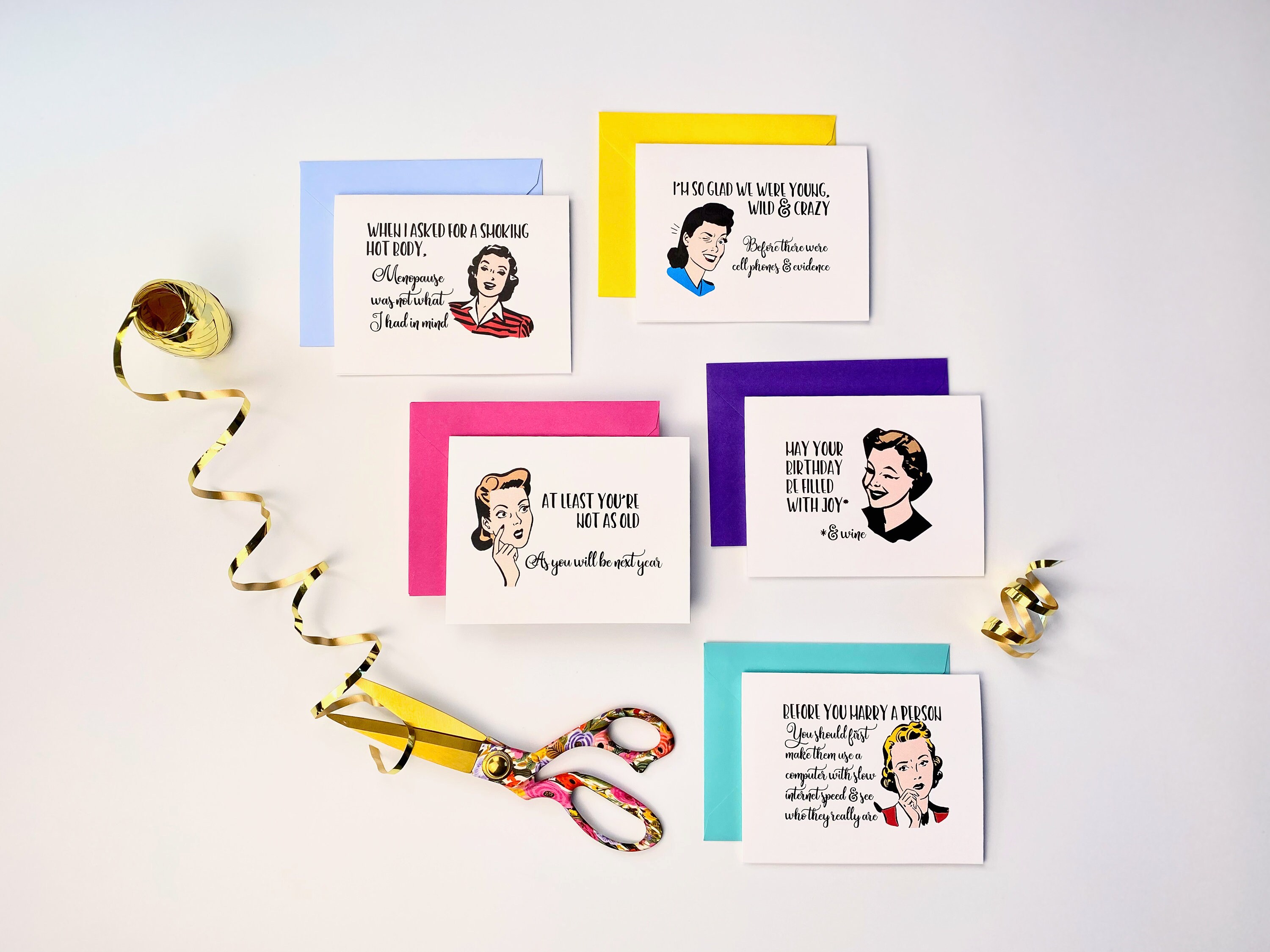 Witty Women Wishing You Happiness Greeting Cards Set Retro - Etsy