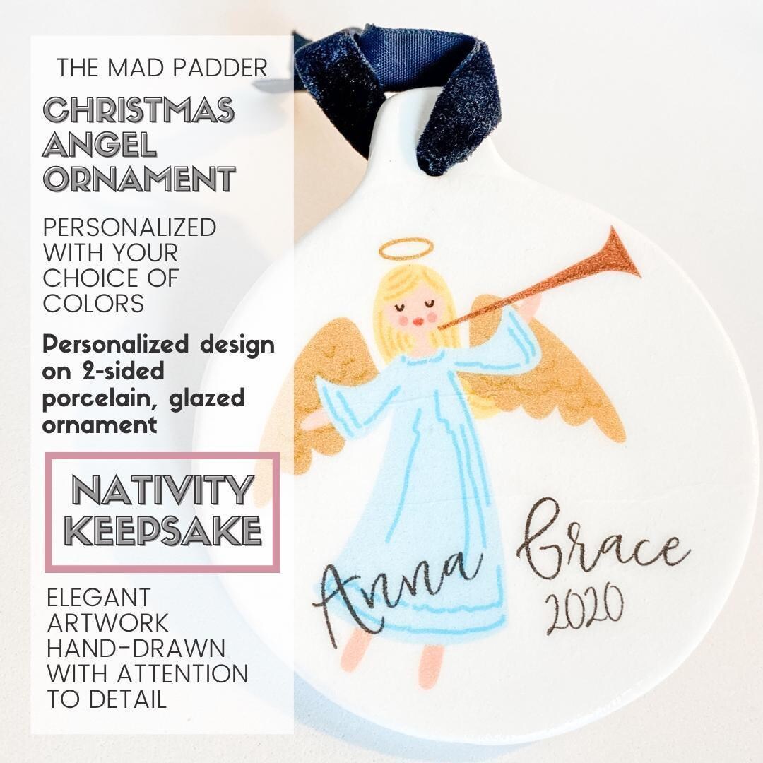 Nutcracker and Nativity Angel Personalized Ornament - Custom Colors and ...