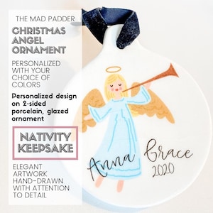 Nutcracker and Nativity Angel Personalized Ornament - Custom Colors and ...