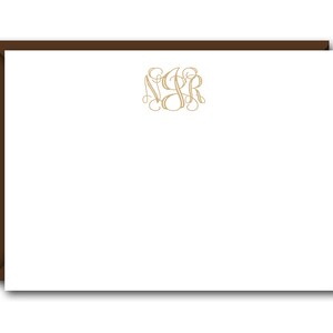 Vine Monogram Flat Note Cards Set Personalized Stationery Professional Correspondence Bridesmaid ...