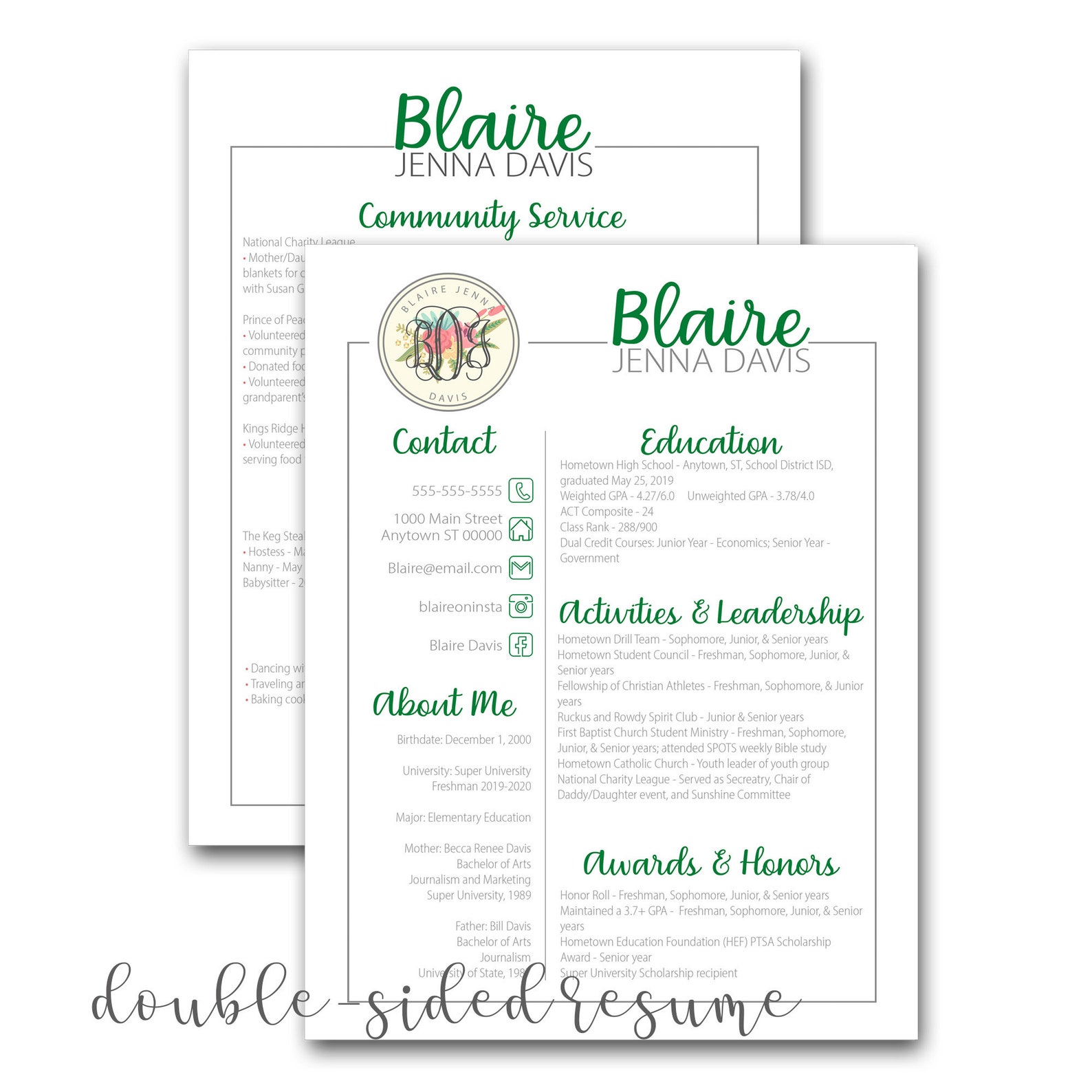 Floral Monogram Sorority Rush Packet Digital Files Elegant - Etsy