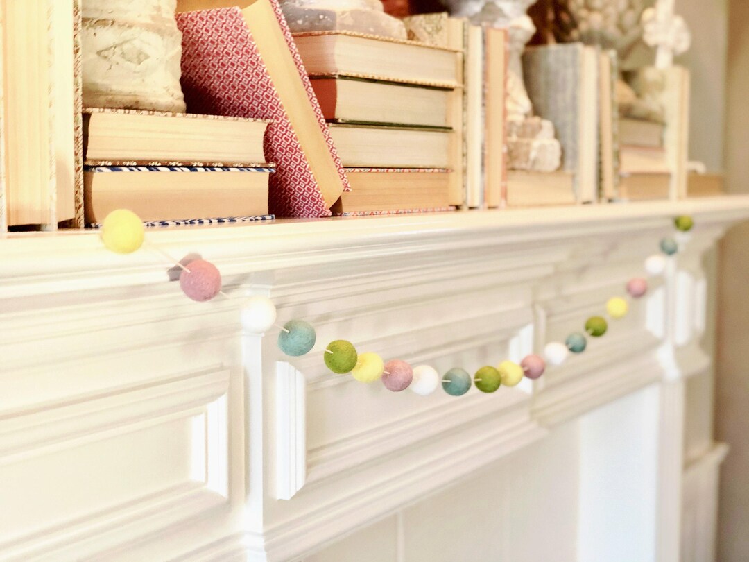 Spring Wool Felt Ball Garland - Modern Boho Holiday Decor - Fireplace ...