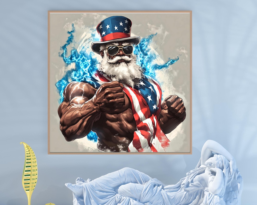 Sam the Unbreakable – Uncle Sam Superhero, USA Flag Art, Patriotic Afro ...
