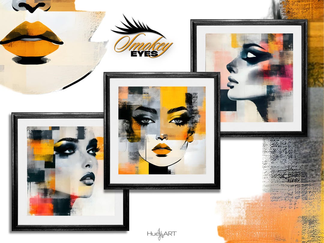 Abstract Female Portraits | Modern Cubist Fashion Wall Art | Yellow ...