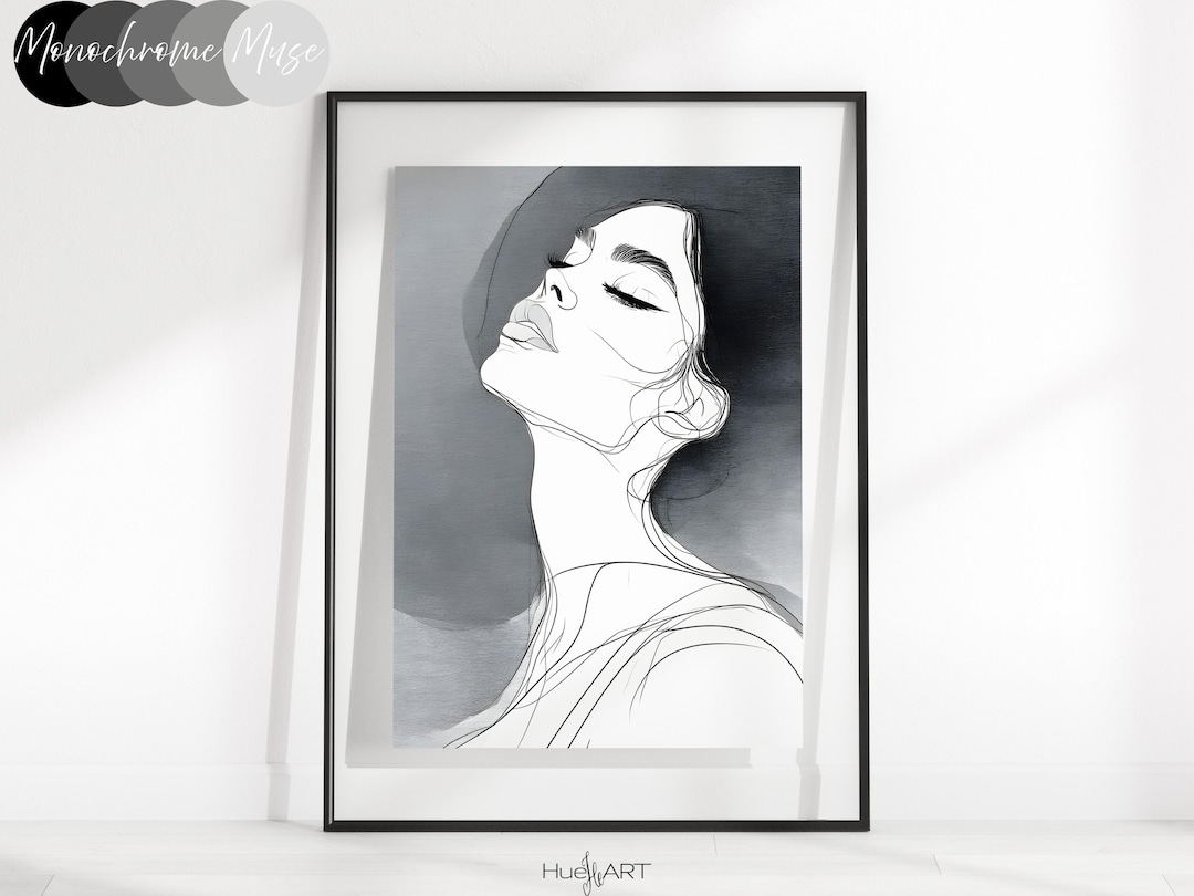 Female Portrait Line Art | Minimalist Wall Art | Black White Digital ...