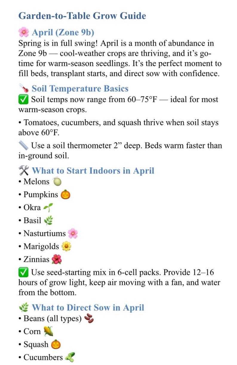 April Garden Guide for Zone 9b – Spring Planting Calendar & Growing ...