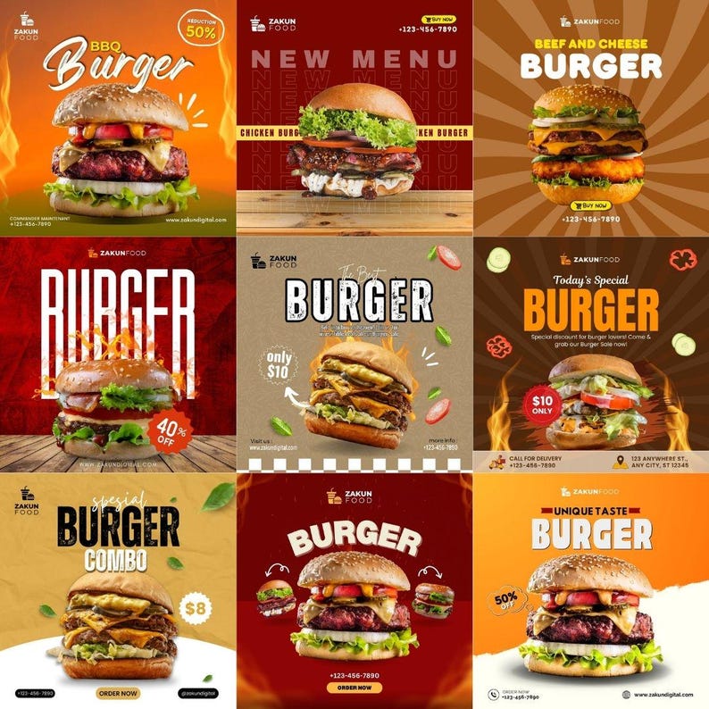 Editable Burger Shop Canva Social Media Post Templates for Fast Food ...