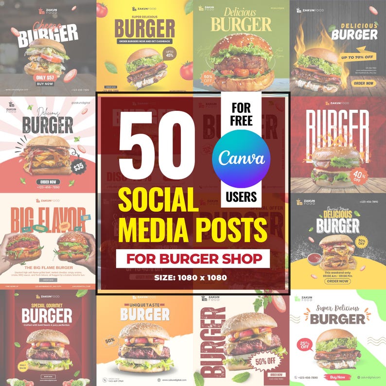 Editable Burger Shop Canva Social Media Post Templates for Fast Food ...