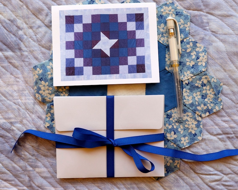 Blue Quilt Note Card Collection Set of 6 Quilt Note Cards, Quilt Thank ...