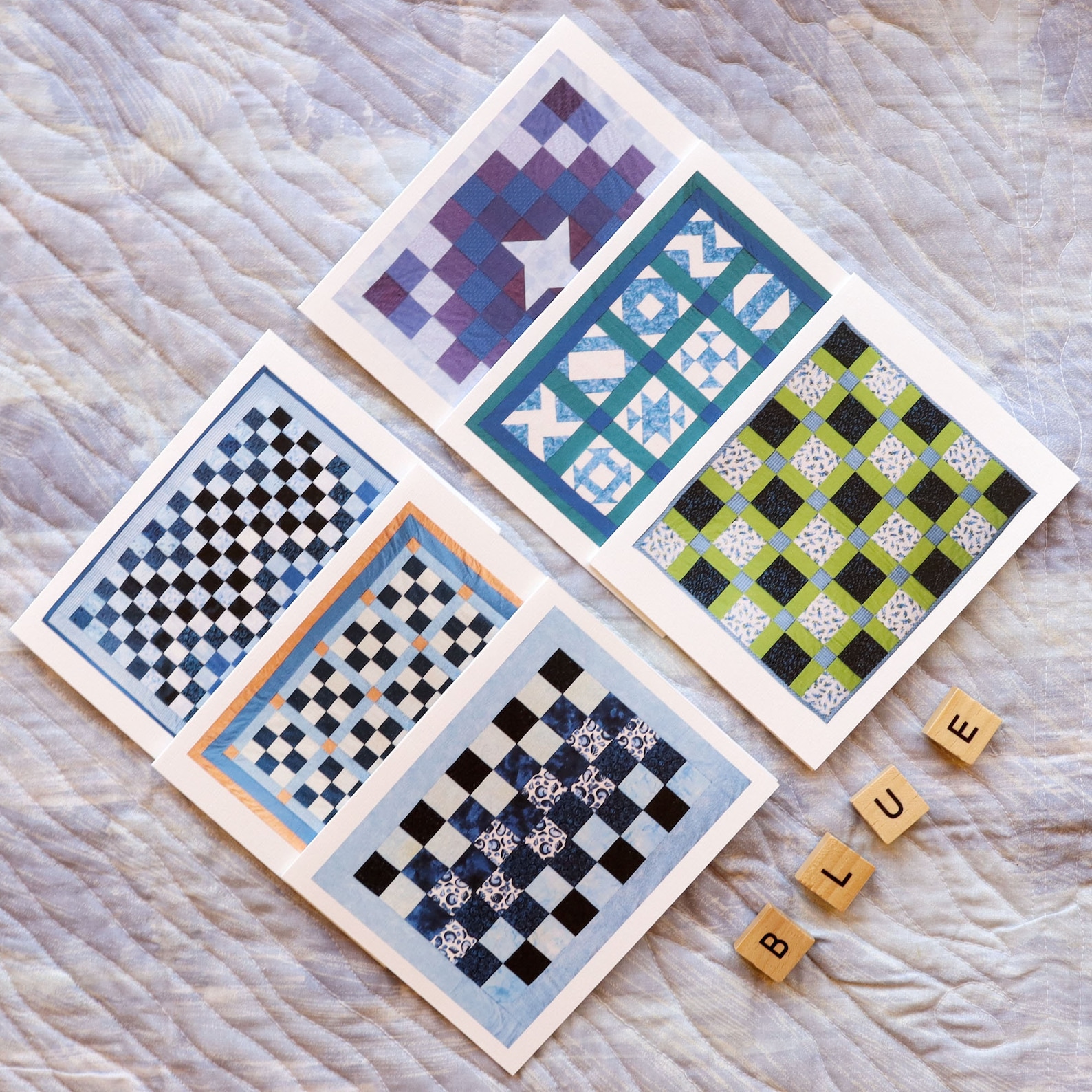 Blue Quilt Note Card Collection Set of 6 Quilt Note Cards, Quilt Thank ...