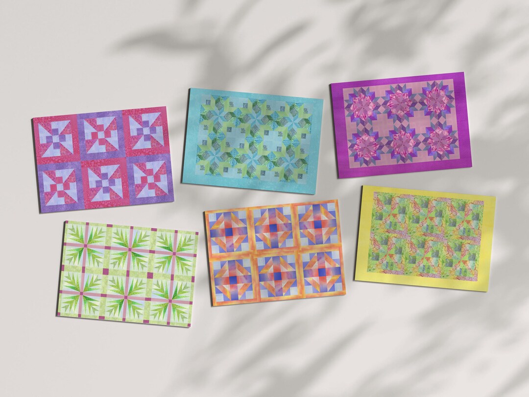 Watercolor Quilt Note Cards: Bright Collection, Set of 6 - Etsy